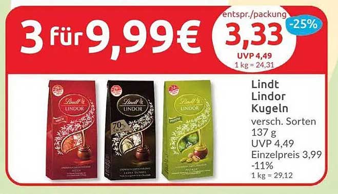 Lindt Lindor Kugeln, Verschiedene Sorten Angebot bei Budni