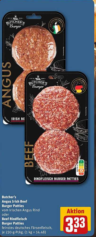 Butcher's Angus Irish Beef Burger Patties Oder Beef Rindfleisch Burger ...