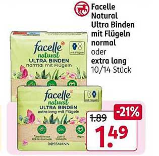 Facelle Natural Ultra Binden Mit Flügeln Normal Oder Extra Lang Angebot ...