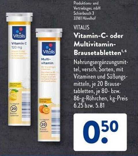 Vitalis Vitamin-C- Oder Multivitamin-Brausetabletten Angebot bei Aldi Süd