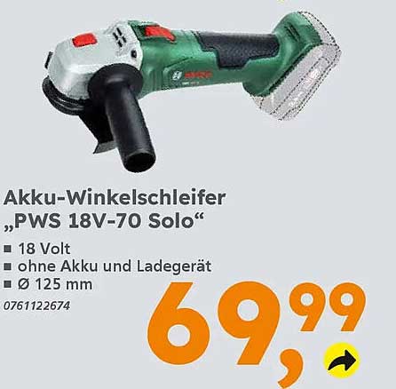 Akku-Winkelschleifer „Pws 18V-70 Solo“ Angebot bei Globus Baumarkt ...