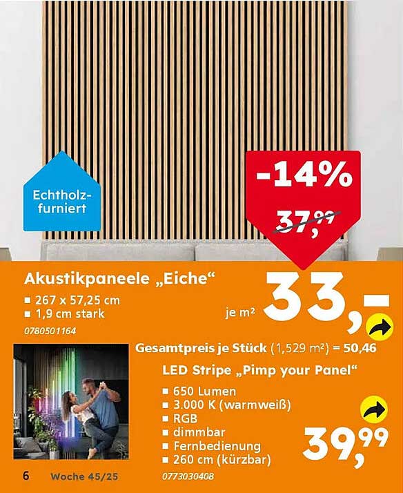 Akustikpaneele „Eiche“ Angebot bei Globus Baumarkt - ProspektGuru.de
