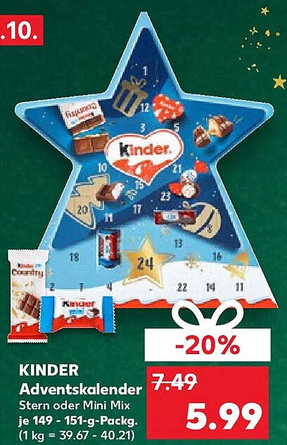 Kinder Adventskalender Stern Oder Mini Mix Je 149 - 151-G-Pack. Angebot bei Kaufland ...