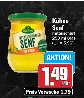 Kühne Senf Mittelscharf 250 Ml Glas Angebot bei Hit - ProspektGuru.de