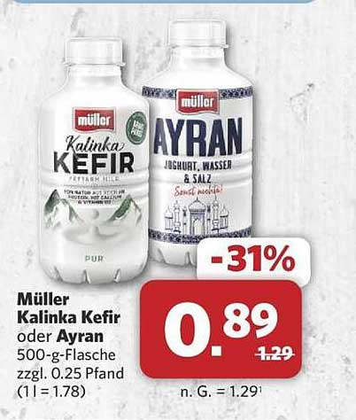 Müller Kalinka Kefir Oder Ayran 500-G-Flasche Angebot bei Combi ...
