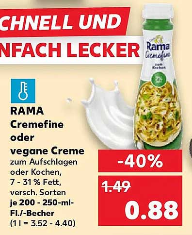 Rama Cremfine Oder Vegane Creme Zum Aufschlagen Oder Kochen, 200-250 Ml ...