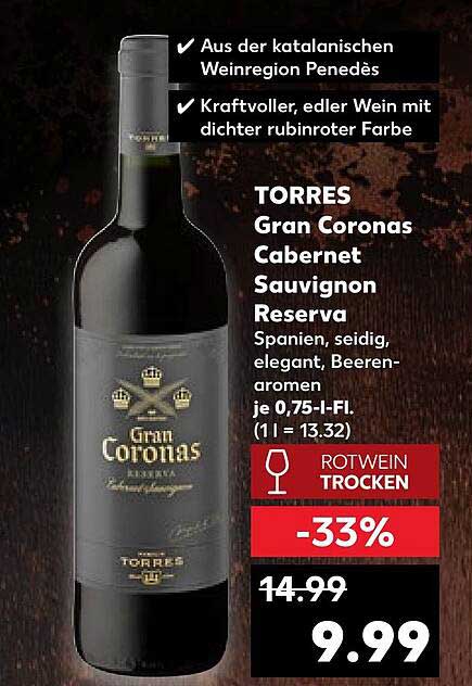 Torres Gran Coronas Cabernet Sauvignon Reserva Angebot bei Kaufland ...