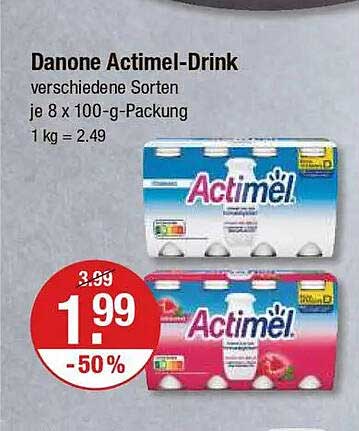 Danone Actimel Verschiedene Sorten 8X100G Becher Angebot bei K+K Klaas ...