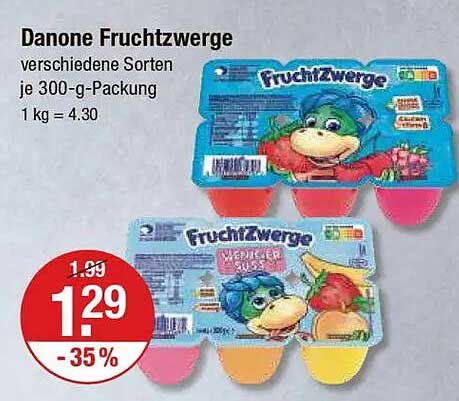 Danone Fruchtzwerge, Verschiedene Sorten, Je 6 X 50-G Becher Angebot ...