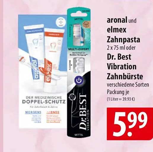 Aronal Und Elmex Zahnpaste 2 X 75 Ml Oder Dr. Best Vibration Zahnbürste ...