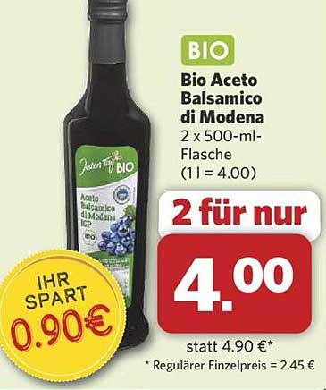 Bio Aceto Balsamico Di Modena 2 X 500-Ml-Flasche (1L = 4.00) Angebot ...