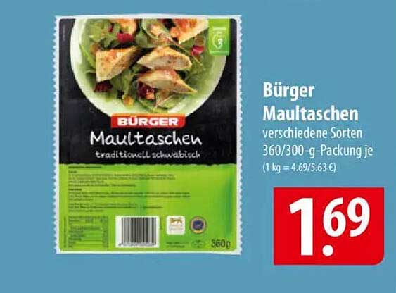 Bürger Maultaschen Versch. Sorten 300/360-G-Packung (1 Kg Ab 4.14 ...