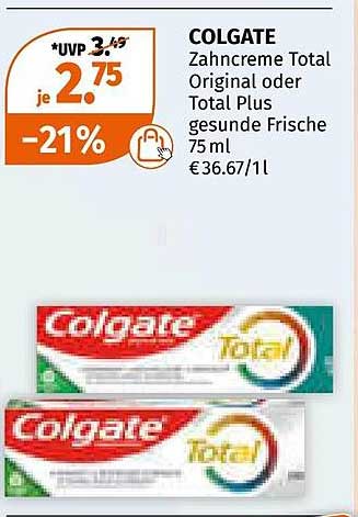 Colgate Zahnpasta Total Original Oder Total Plus Gesunde Frische 75 Ml ...