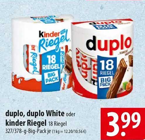Duplo Je 10 X 18,2-G-Pckg. (1 Kg = 10,93) Oder Kinder Riegel Je 10 X 21 ...