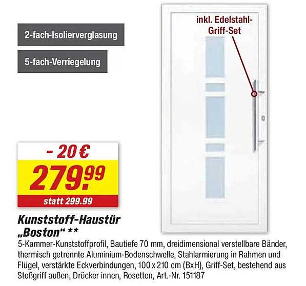 Kunststoff-Haustür „Boston“ Angebot bei toom Baumarkt - ProspektGuru.de