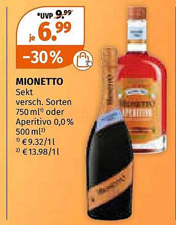 Mionetto Sekt Versch. Sorten 750 Ml Oder Aperitivo 0,0% 500 Ml Angebot ...