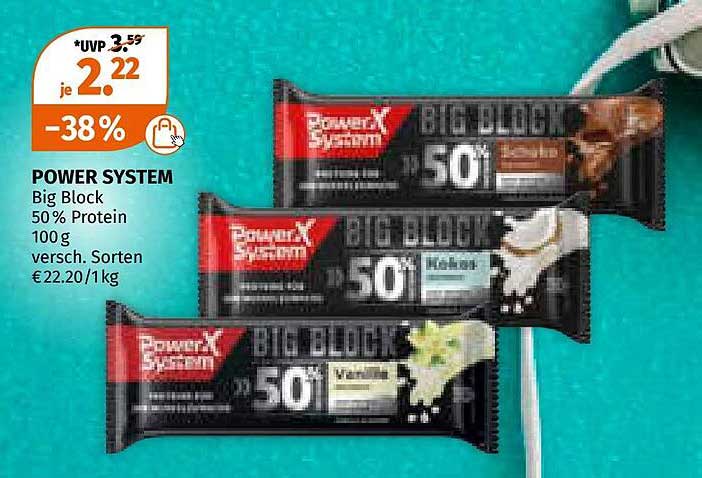 Power System Big Block 50% Protein 100 G Versch. Sorten. Angebot bei ...