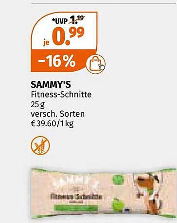 Sammy's Fitness-Schnitte 25 G Verschieden Sorten Angebot bei Müller ...