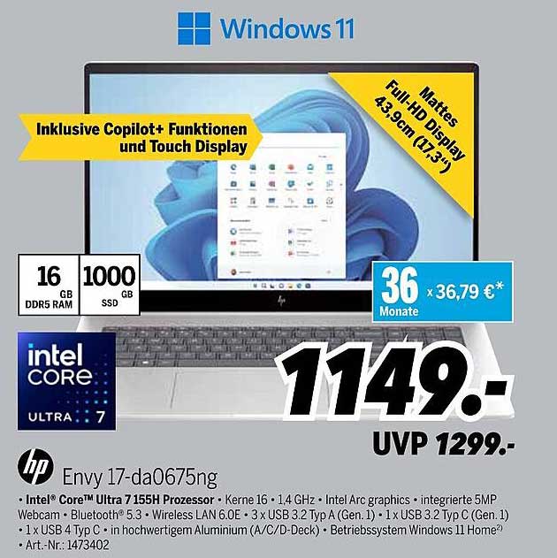 Hp Envy 17-Da0675Ng Mit Windows 11 Angebot bei MEDIMAX - ProspektGuru.de