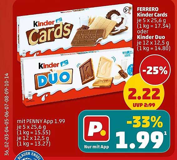 Ferrero Kinder Cards Oder Kinder Duo Angebot bei Penny - ProspektGuru.de