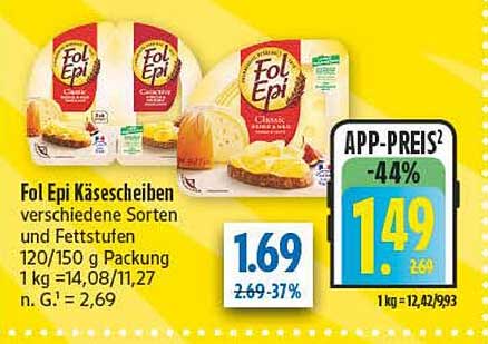 Fol Epi Käse Scheiben Verschiedene Sorten Und Fettstufen 120/150 G ...