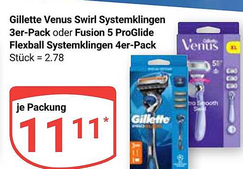 Gillette Venus Swirl Systemklingen 3Er-Pack Oder Fusion 5 Proglide ...