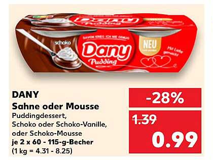 Dany Sahne Oder Mousse Puddingsdessert, Schoko Oder Schoko-Vanille, Oder Schoko-Mousse Angebot ...