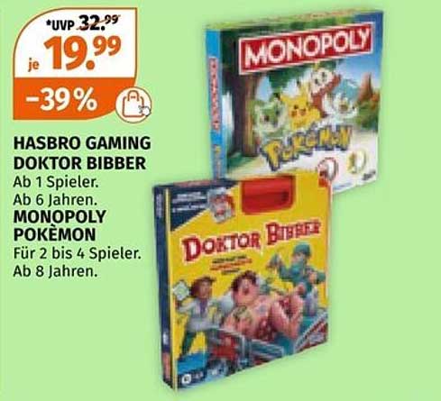 Hasbro Gaming Doktor Bibber & Monopoly Pokémon Angebot bei Müller ...