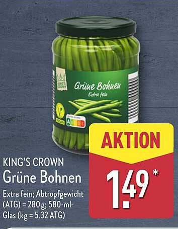 King's Crown Grüne Bohnen Extra Fein Angebot bei Aldi Nord ...