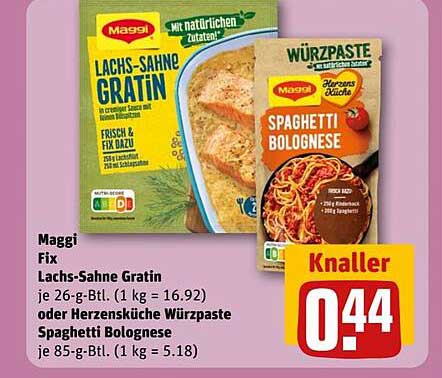 Maggi Fix Lachs-Sahne Gratin & Herzensküche Würzpaste Spaghetti ...