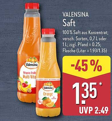 Valensina Saft - 100% Saft Aus Konzentraten Angebot bei Aldi Nord