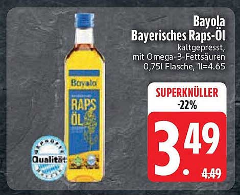 Bayola Bayerisches Raps-Öl - Kaltgepresst, Mit Omega-3-Fettsäuren ...