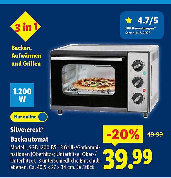 Silvercrest® Backautomat Sgb 1200 B5 – 3 In 1 Angebot bei Lidl ...