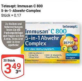 Tetesept Immusan C 800 5-In-1-Abwehr-Complex Angebot bei Globus ...