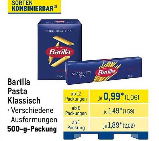 Barilla Pasta Klassisch - 500-G-Packung Angebot bei METRO - ProspektGuru.de