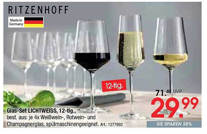 Glas-Set Lichtweiss, 12-Tlg. Angebot bei Zurbrüggen - ProspektGuru.de