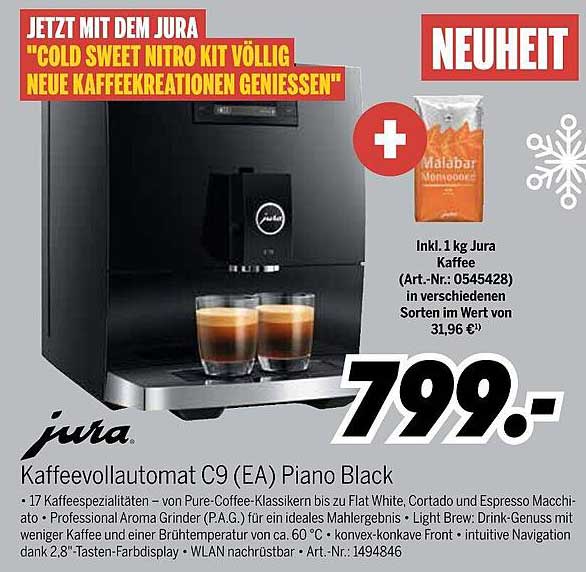 Jura Kaffeevollautomat C9 (Ea) Piano Black Mit Cold Sweet Nitro Kit Angebot bei MEDIMAX ...