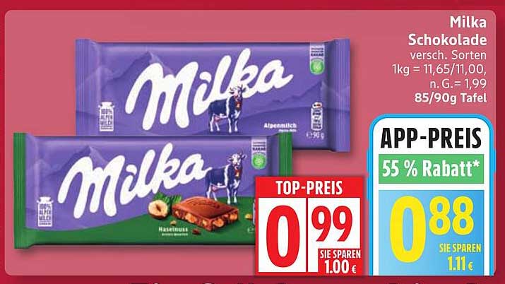 Milka Schokolade – Verschiedene Sorten Angebot bei Edeka - ProspektGuru.de