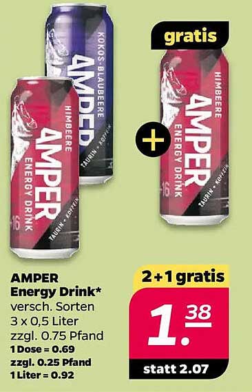 Amper Energy Drink* Versch. Sorten 3 X 0,5 Liter Angebot bei NETTO ...