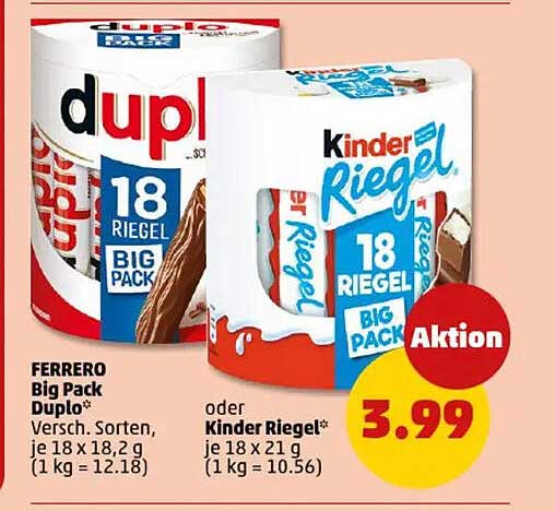 Ferrero Big Pack Duplo Oder Kinder Riegel Angebot bei Penny