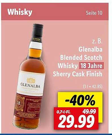 Glenalba Blended Scotch Whisky 18 Jahre Sherry Cask Finish Angebot bei Lidl