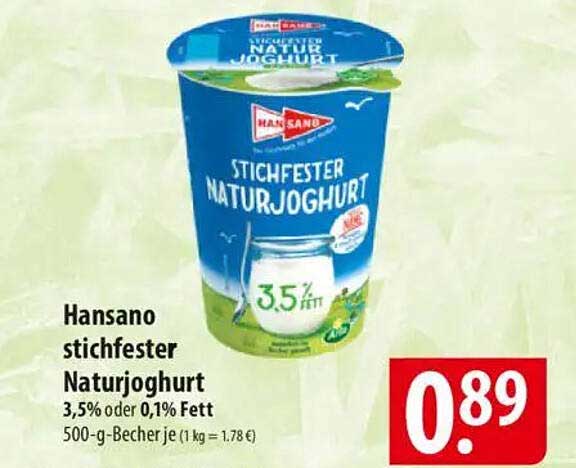 Hansano Stichfester Naturjoghurt Angebot bei Famila Nord Ost ...
