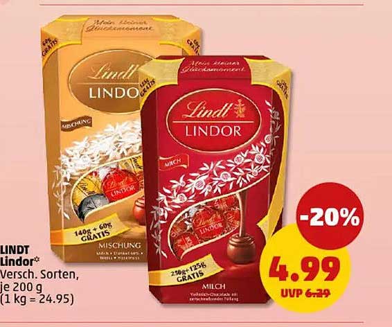 Lindt Lindor Versch. Sorten, Je 200 G Angebot bei Penny - ProspektGuru.de