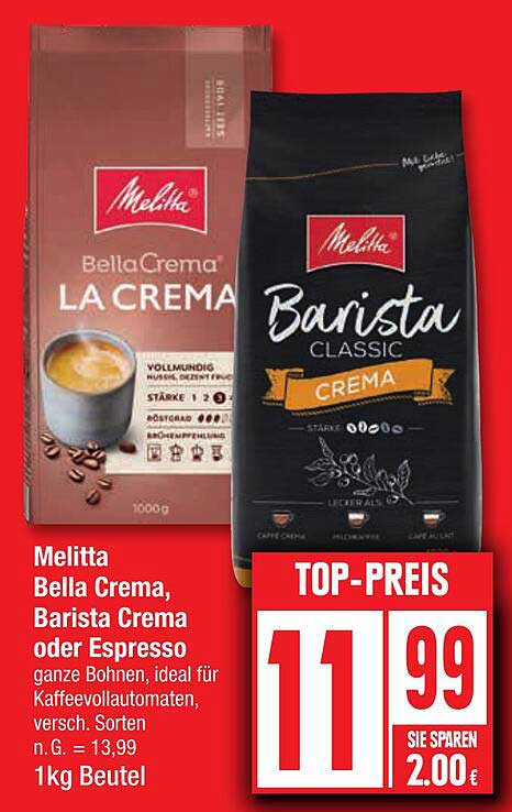 Melitta Bella Crema, Barista Crema Oder Espresso Angebot bei Edeka