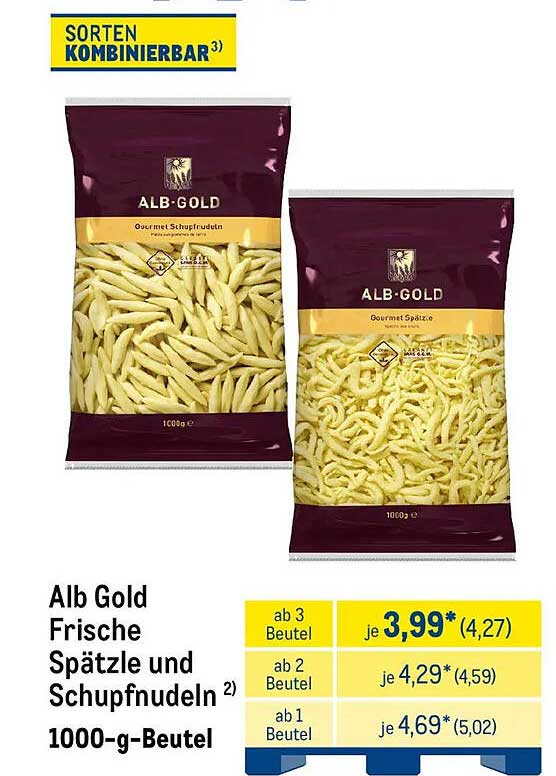 Alb Gold Frische Spätzle Und Schupfnudeln 1000-G-Beutel Angebot bei ...