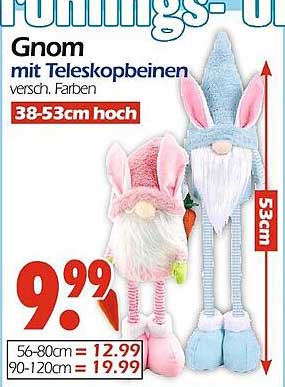 Gnom Mit Teleskopbeinen Versch. Farben 38-53Cm Hoch Angebot bei ...