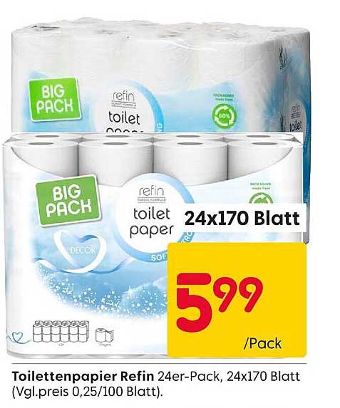 Toilettenpapier Refin 24Er-Pack, 24X170 Blatt Angebot bei Rusta ...