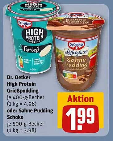 Dr. Oetker High Protein Grießpudding Oder Sahne Pudding Schoko Angebot ...