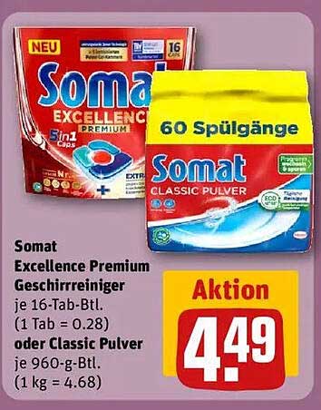 Somat Excellence Premium Geschirrreiniger 16-Tab-Btl Oder Somat Classic ...