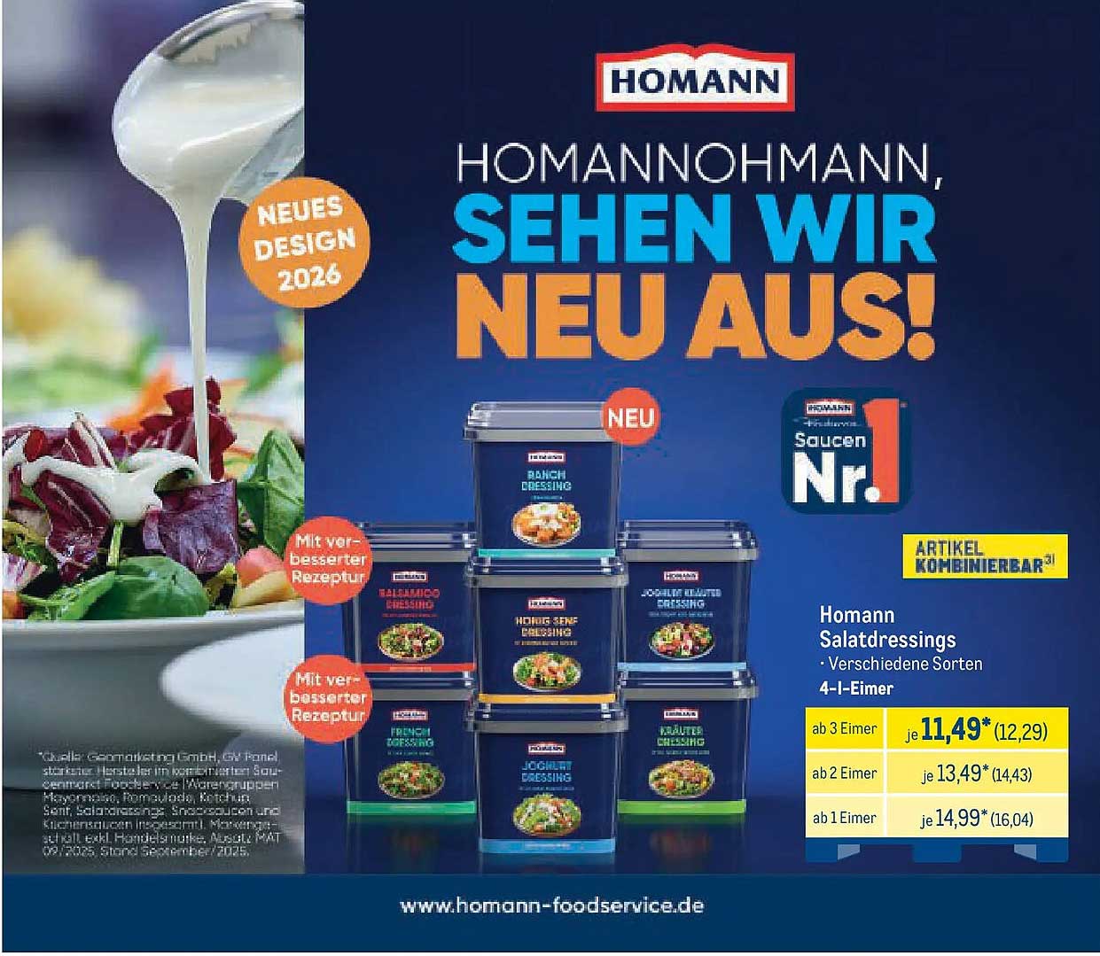 Homann Salatdressings - Verschiedene Sorten 4+1-Eimer Angebot bei METRO ...